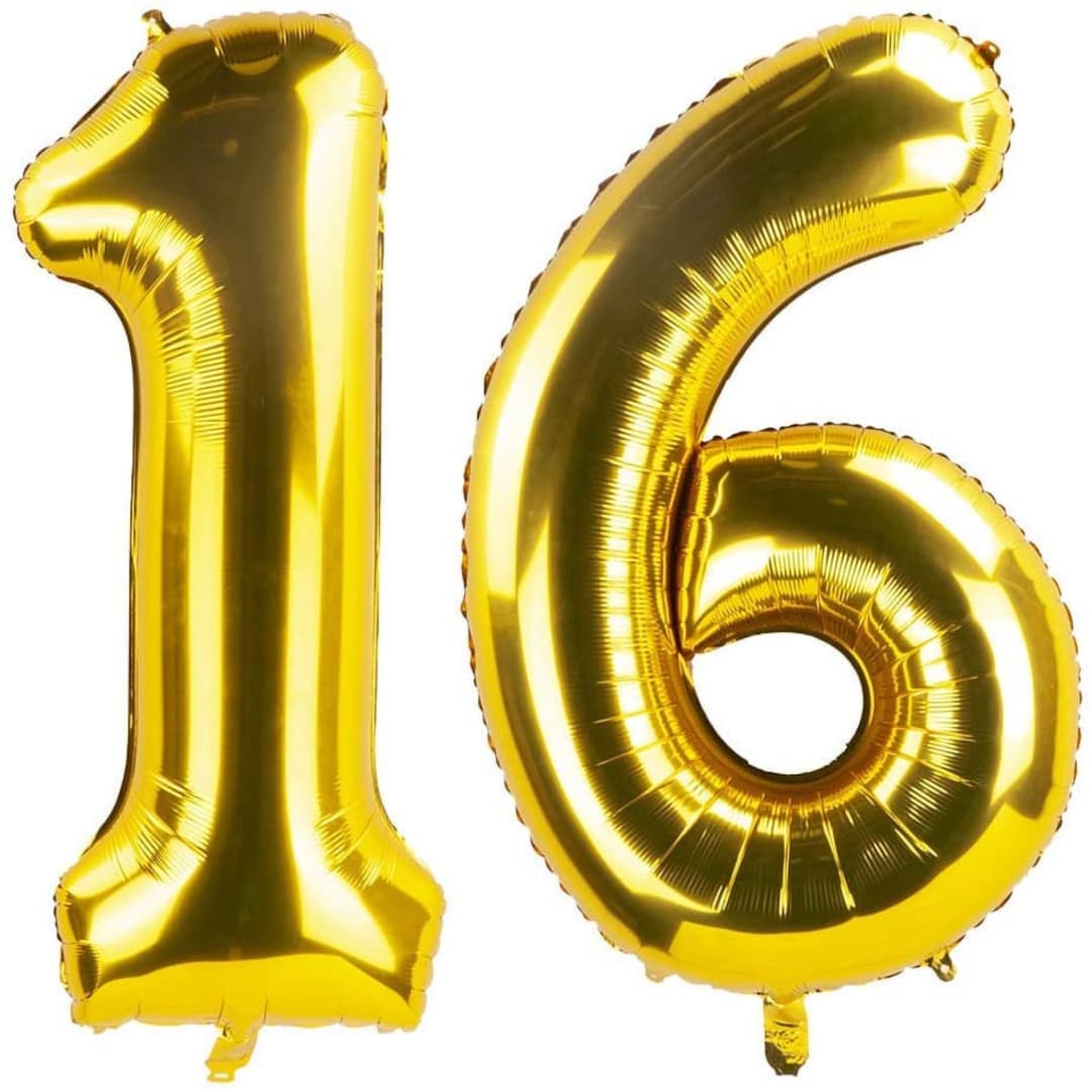 16 Number Balloon 16th Birthday Decorations Gold Balloons Birthday ...