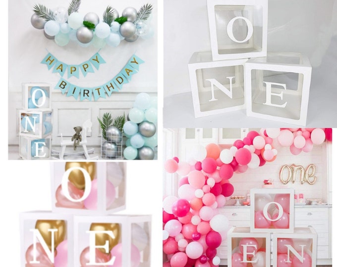 One Box 1st Birthday Decoration White Clear One Balloon Boxes - Etsy