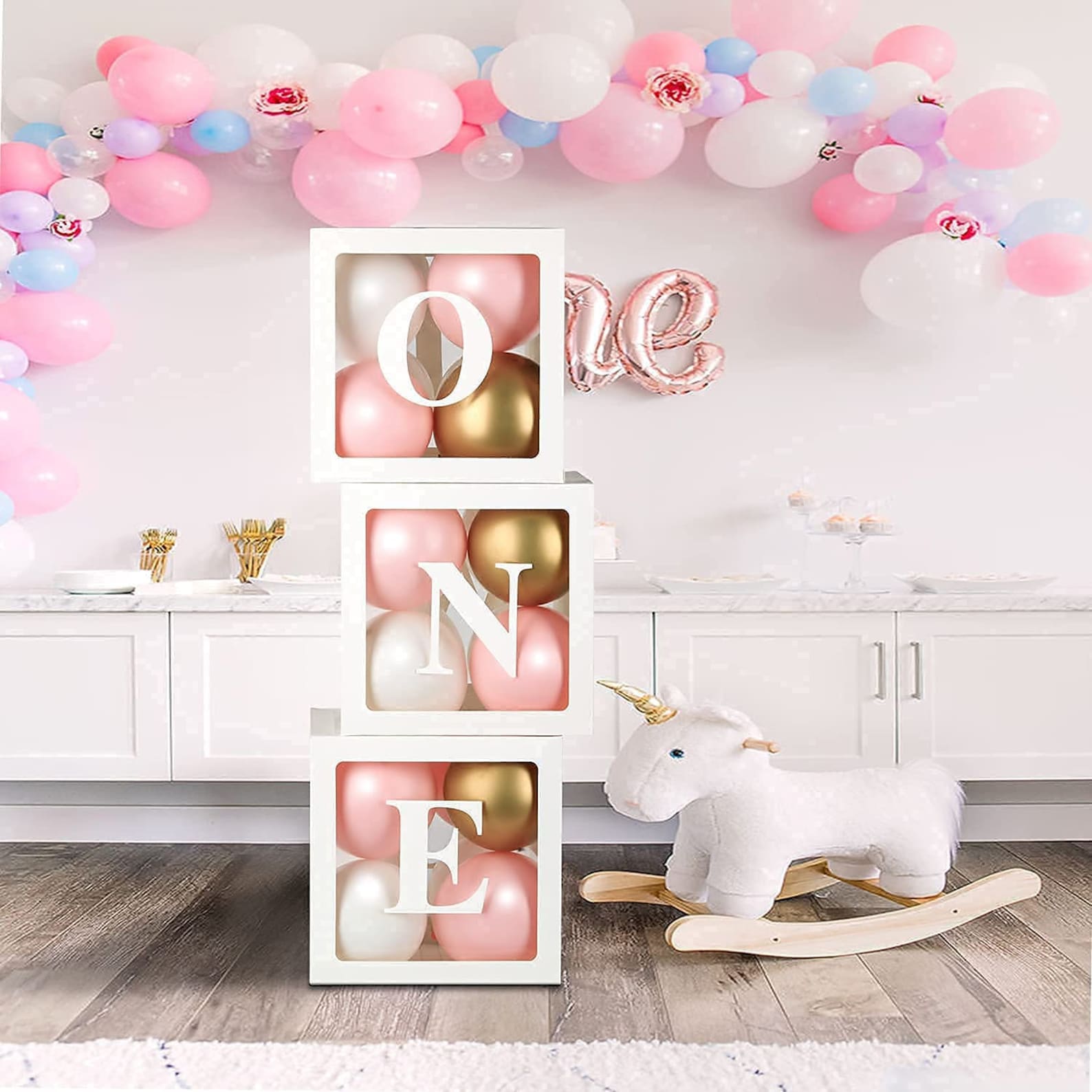 One Box 1st Birthday Decoration White Clear One Balloon Boxes - Etsy UK
