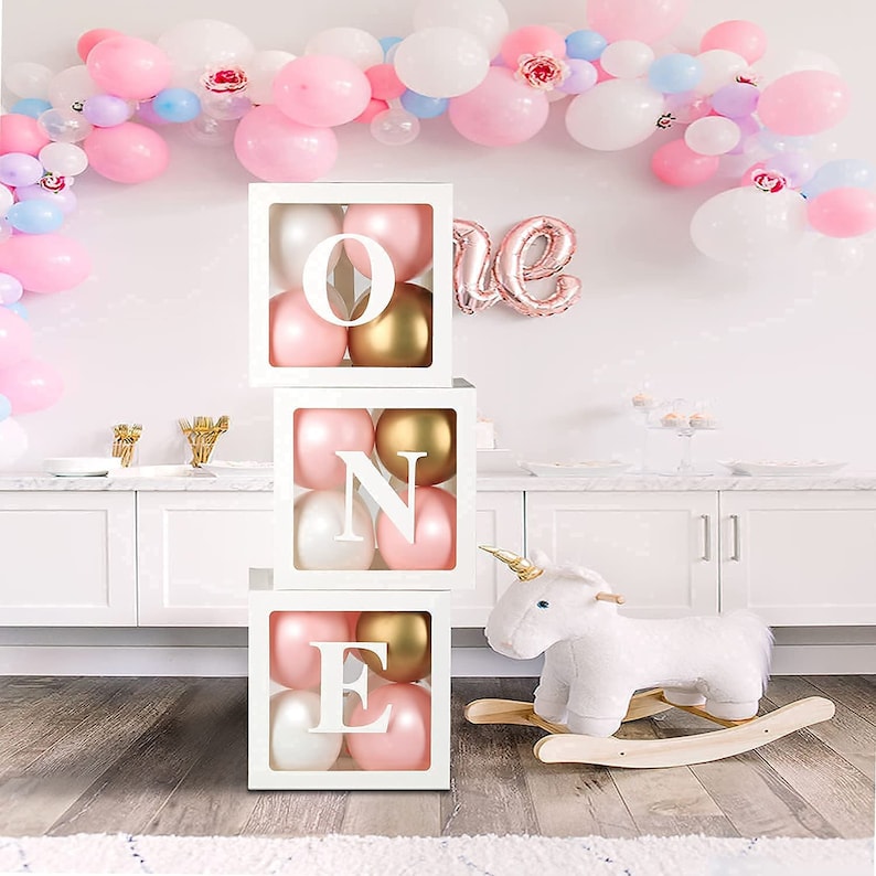 One Box 1st Birthday Decoration White Clear One Balloon Boxes - Etsy