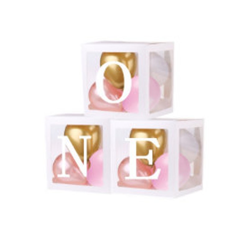 1st Birthday Decorations ONE Blocks O N E Box Balloon, Pink Eucalyptus ...