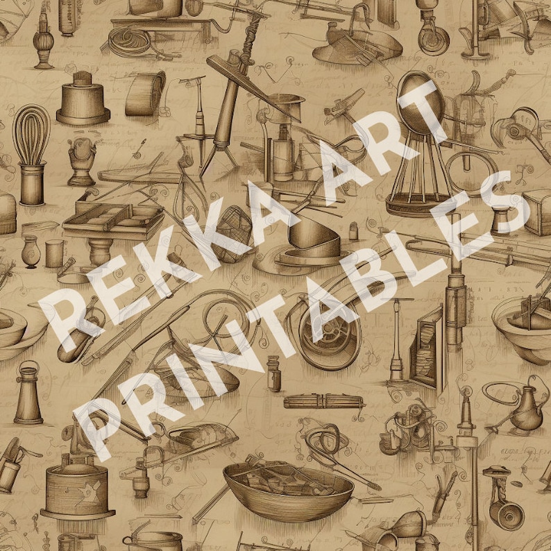 20 Leonardo Da Vinci Inspired Design Printable Papers | Scrapbook ...
