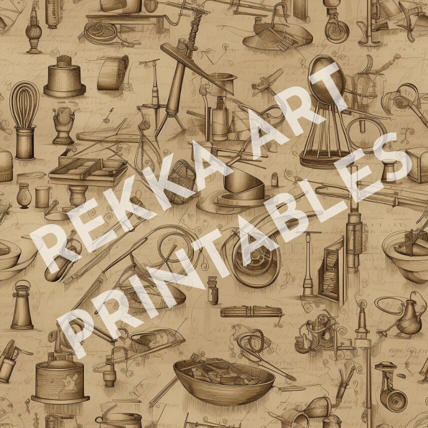 20 Leonardo Da Vinci Inspired Design Printable Papers | Scrapbook ...