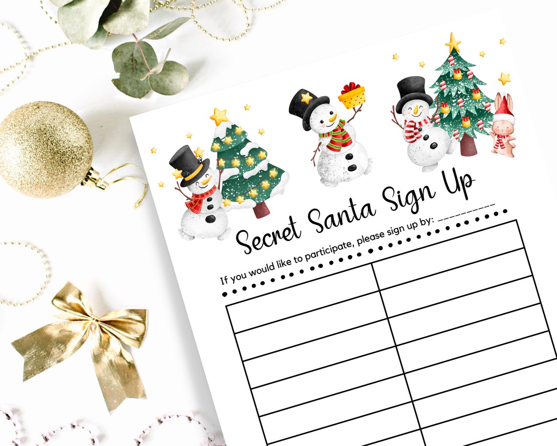 Secret Santa Sign up Sheet Secret Santa Exchange Secret - Etsy UK