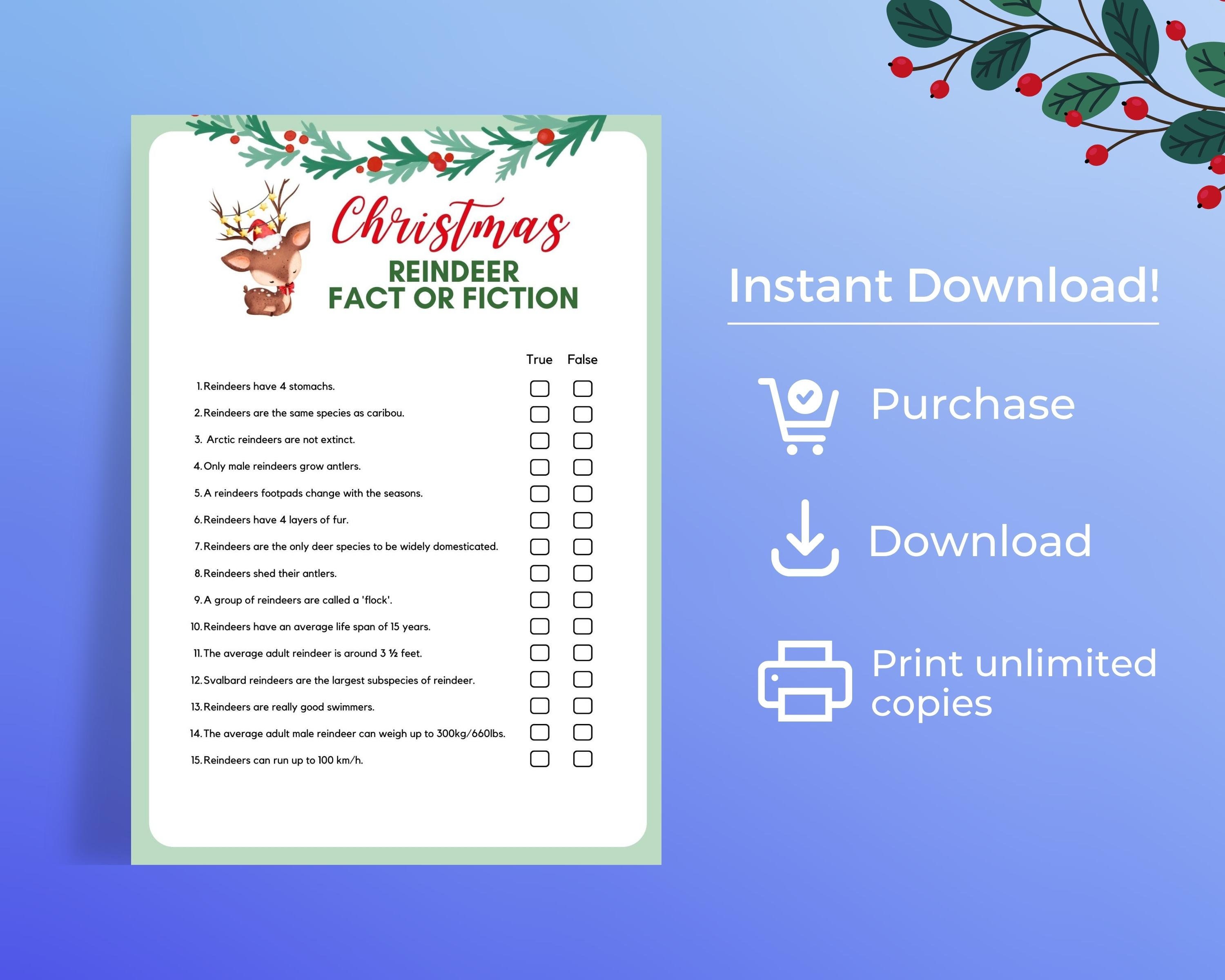 Christmas True or False Quiz, Fact or Fiction, Christmas Family Game ...
