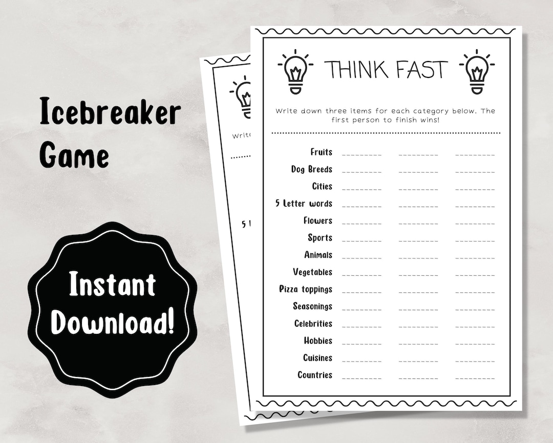 Think Fast Game, Family Party Games, Get to Know, Icebreaker, Meet and ...