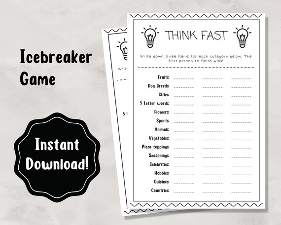 Think Fast Game Family Party Games Get to Know Minute to - Etsy