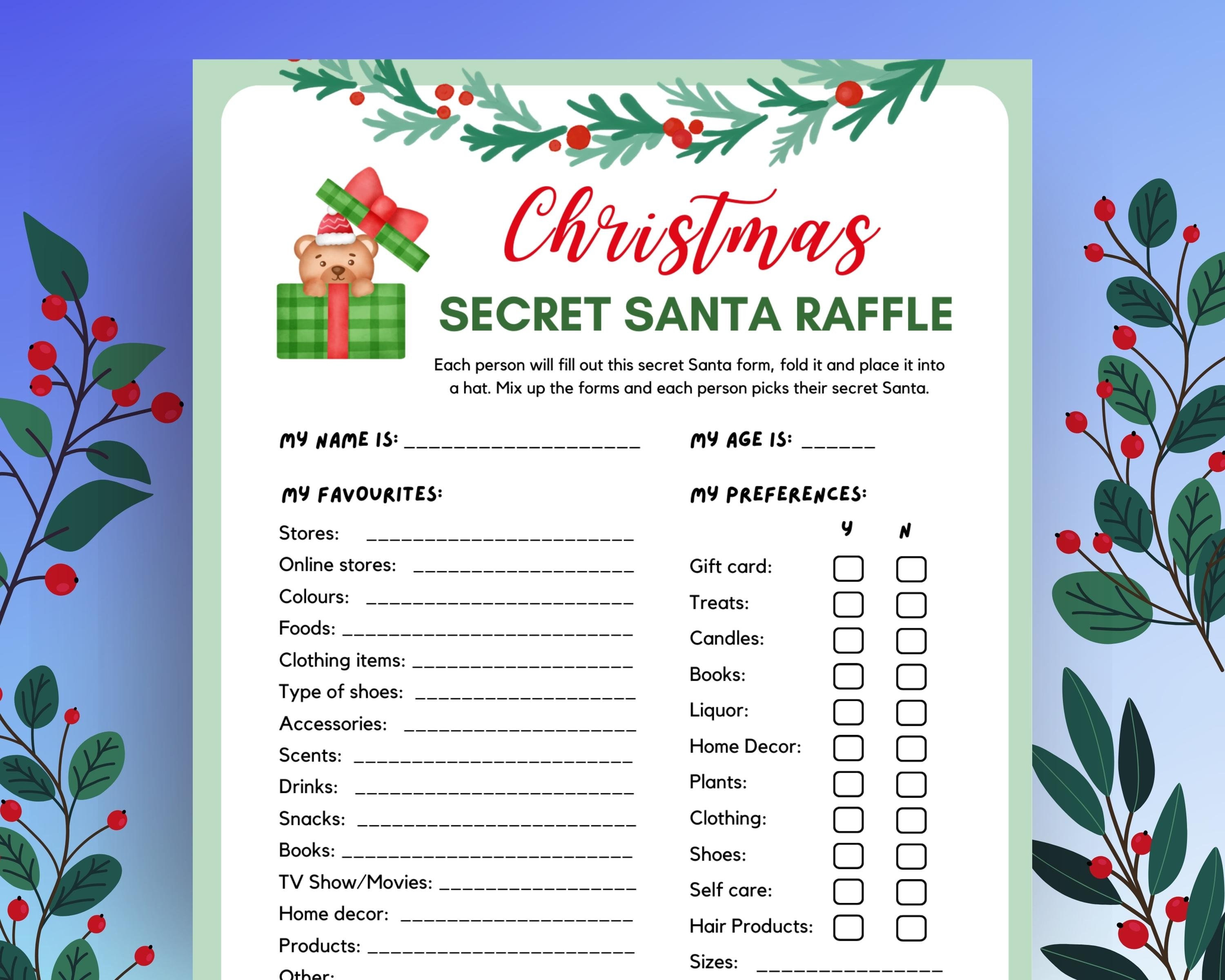 Secret Santa Form Secret Santa Letters to Santa Christmas - Etsy UK