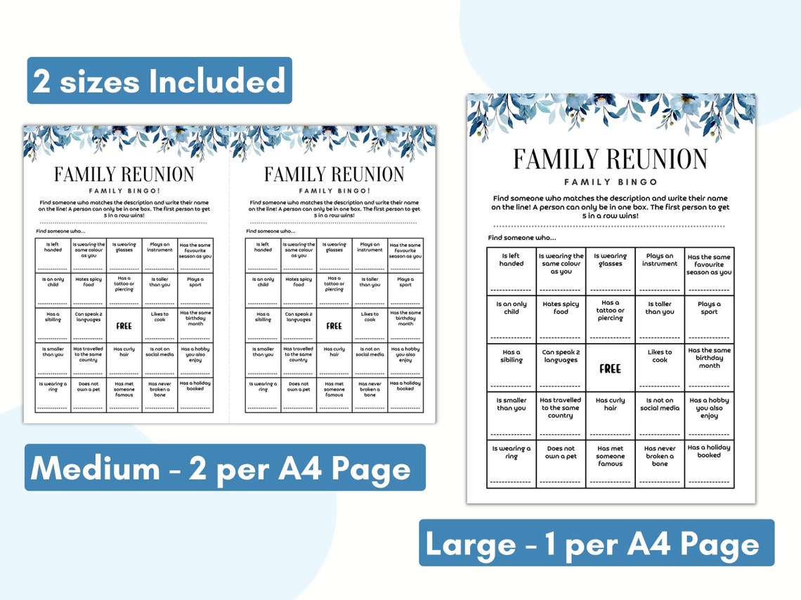 Human Bingo, Find Someone Who, Family Reunion Game, Icebreaker, Dinner ...