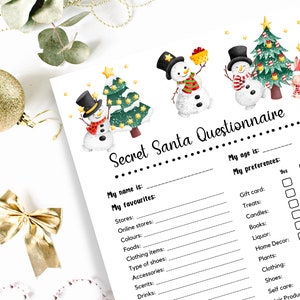 Secret Santa Exchange, Secret Santa Questionnaire, Sign up Sheet, Gift ...