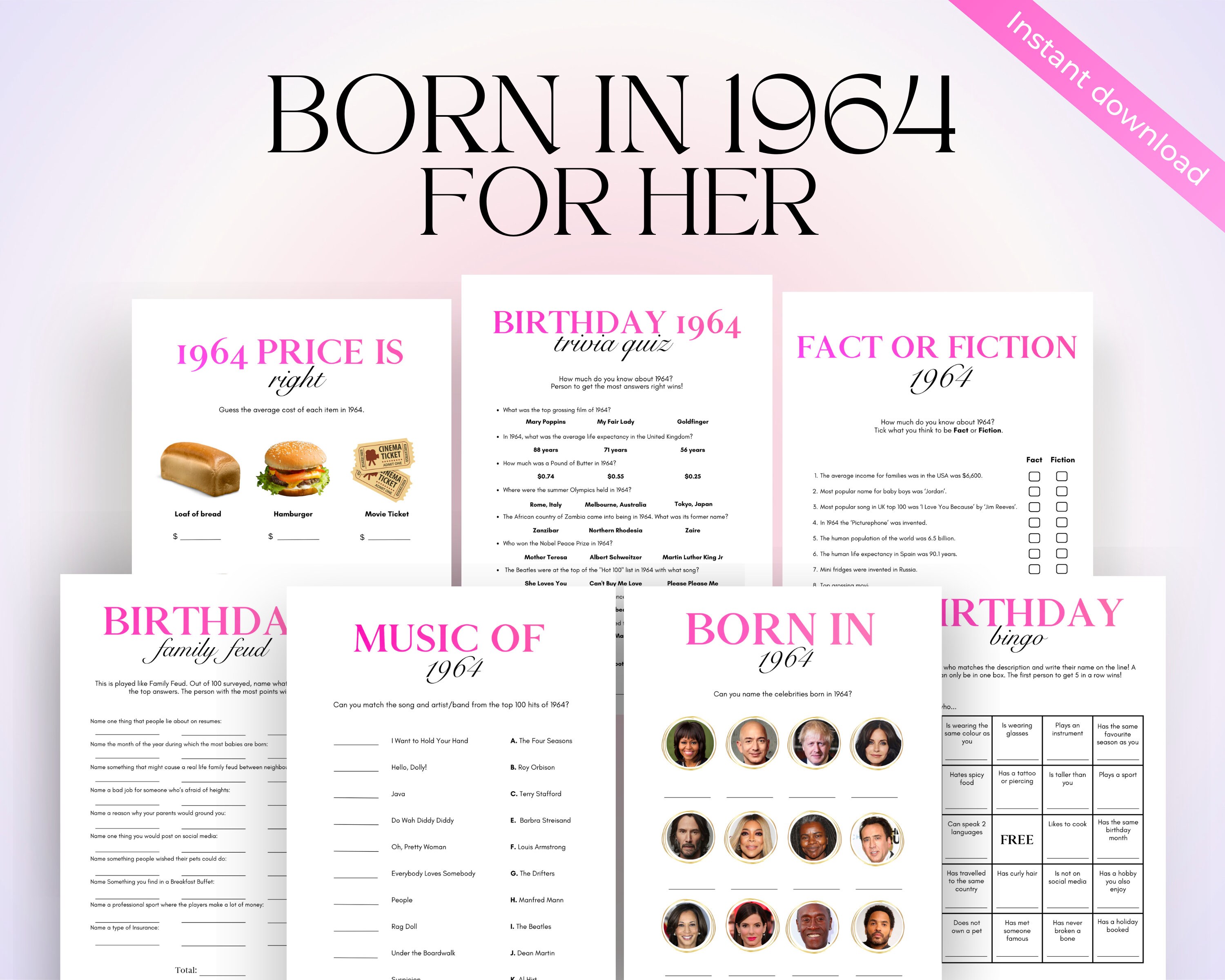 60th Birthday Games, for Her, 1964 Birthday Party, Born in 1964 ...