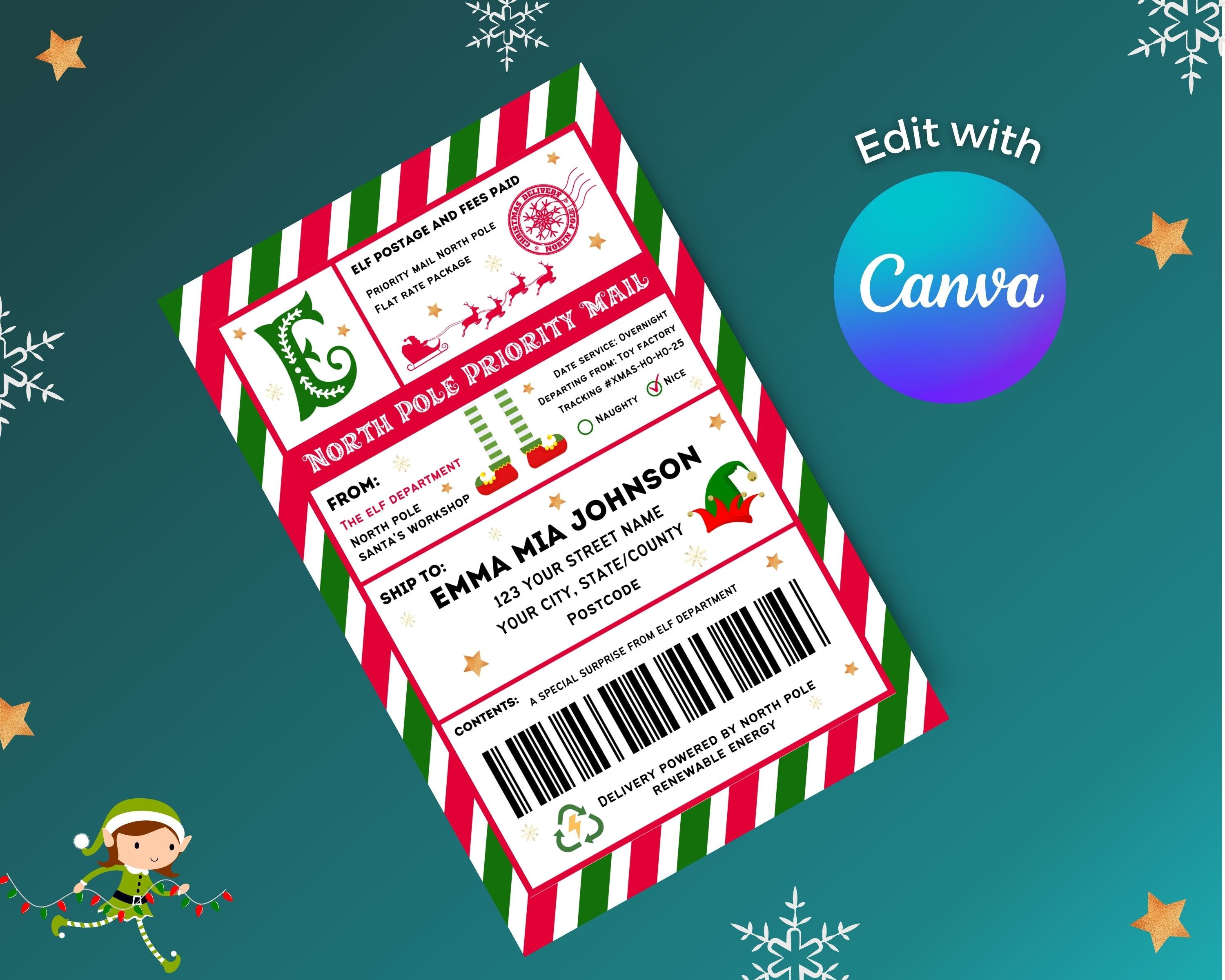 Elf Mail Shipping Label Editable Elf Activities Elf - Etsy