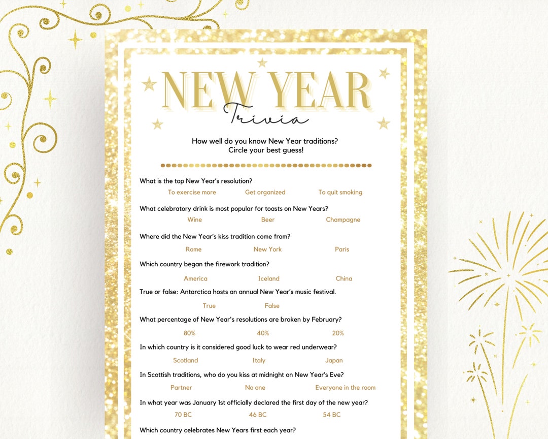 New Years Trivia Game, New Years Eve Game, Family Reunion, Adult Party ...
