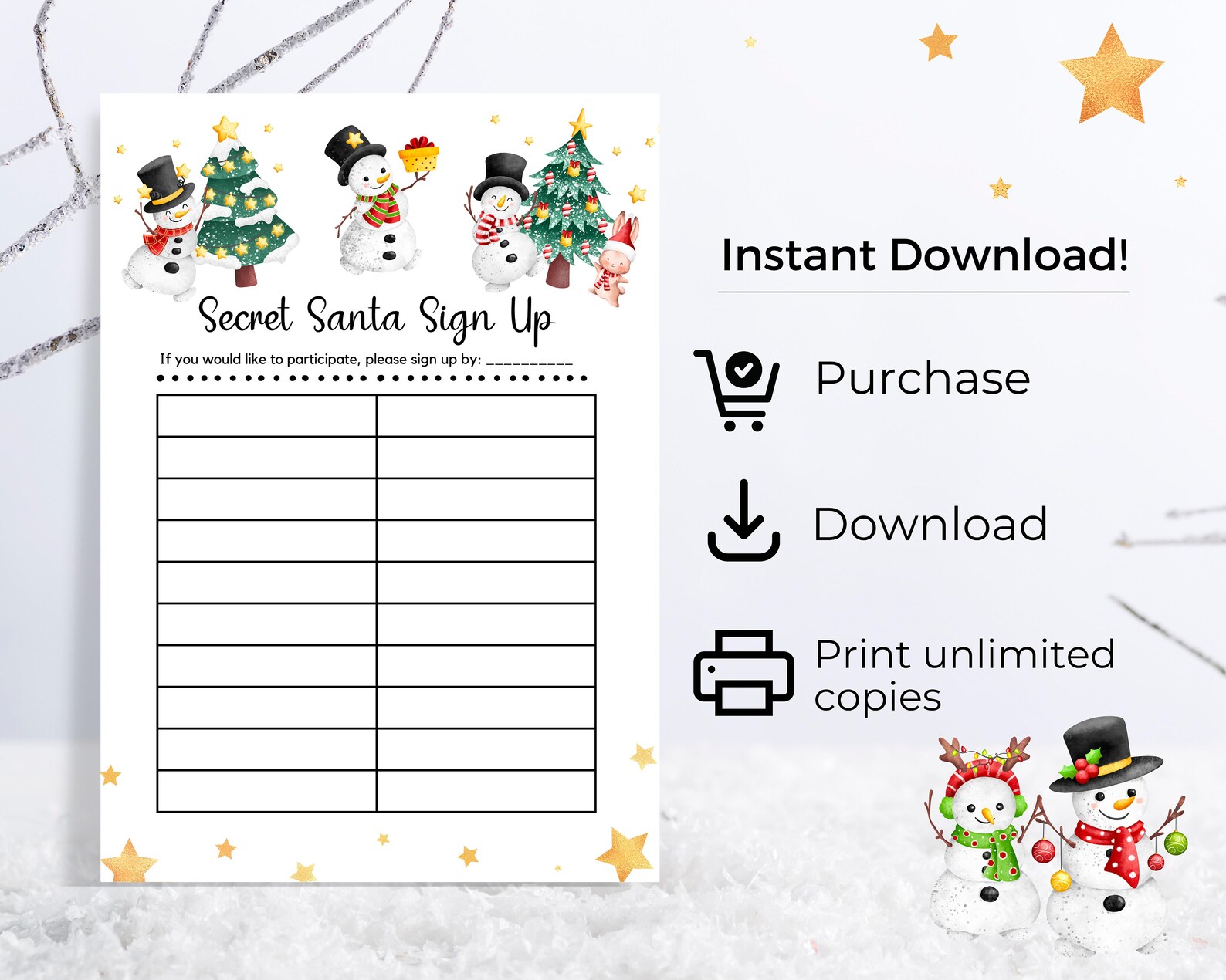 Secret Santa Sign up Sheet, Secret Santa Exchange, Secret Santa ...