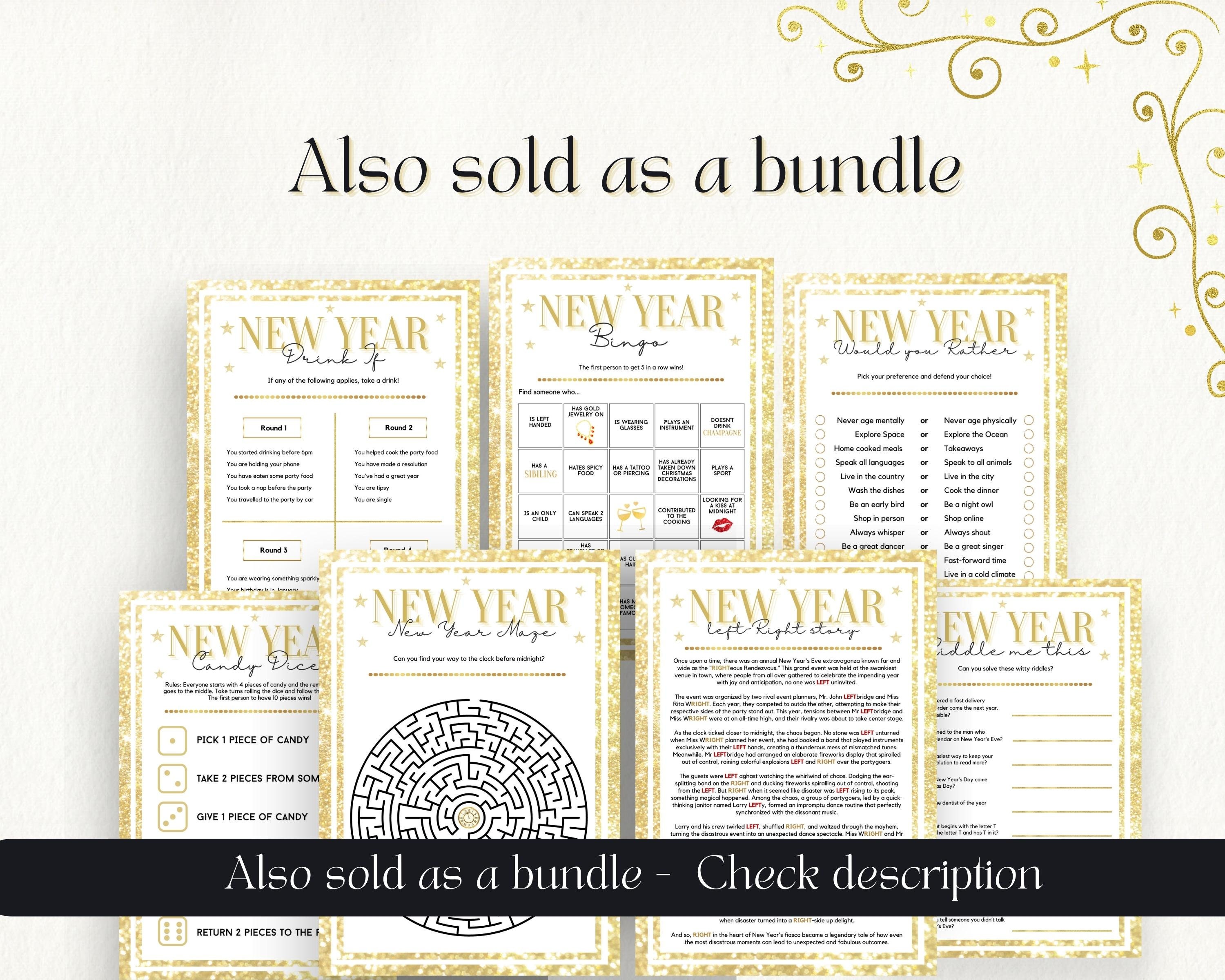 New Years Trivia Game, New Years Eve Game, Family Reunion, Adult Party ...