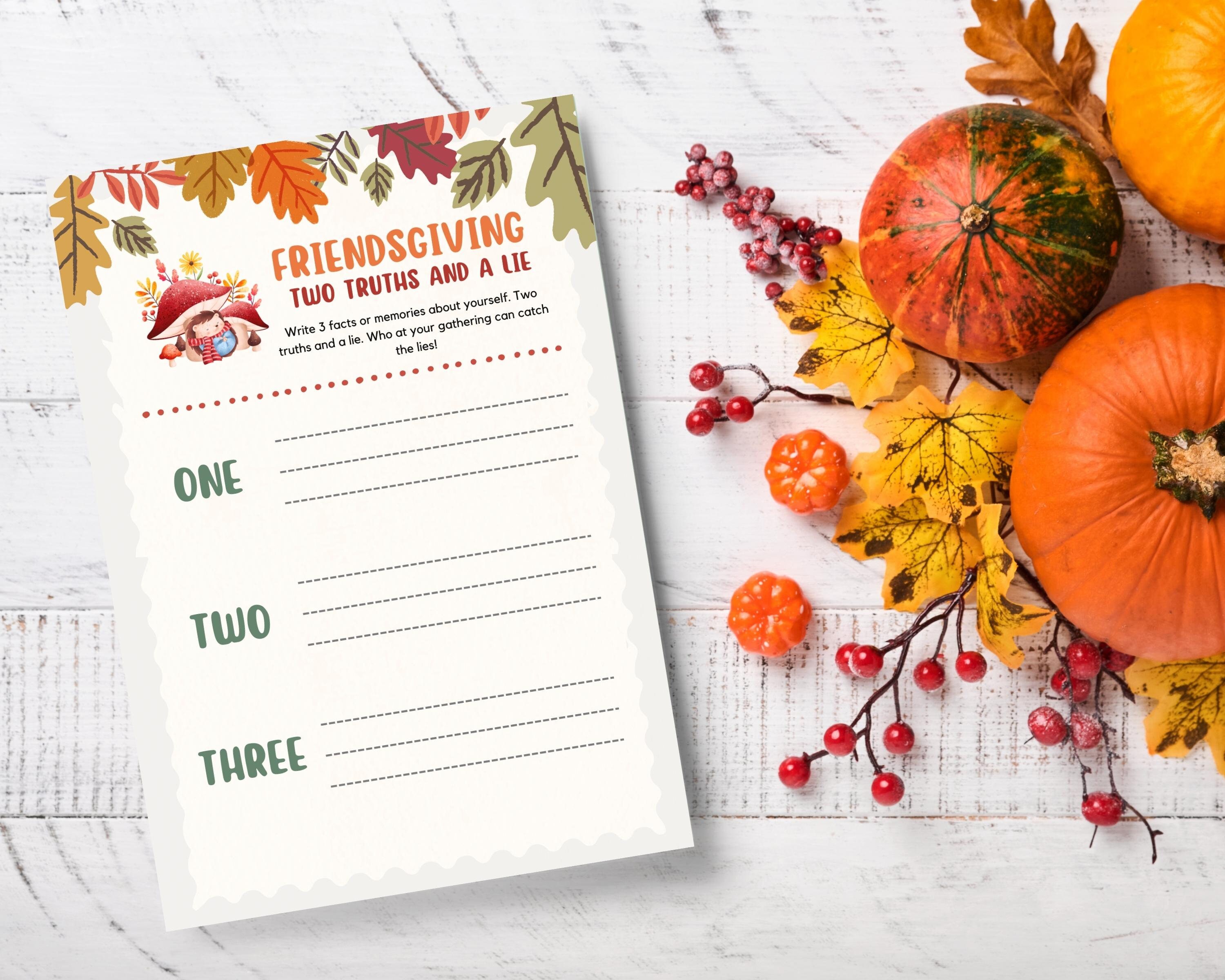 Friendsgiving Two Truths and a Lie Game, Thanksgiving Game, Reunion ...