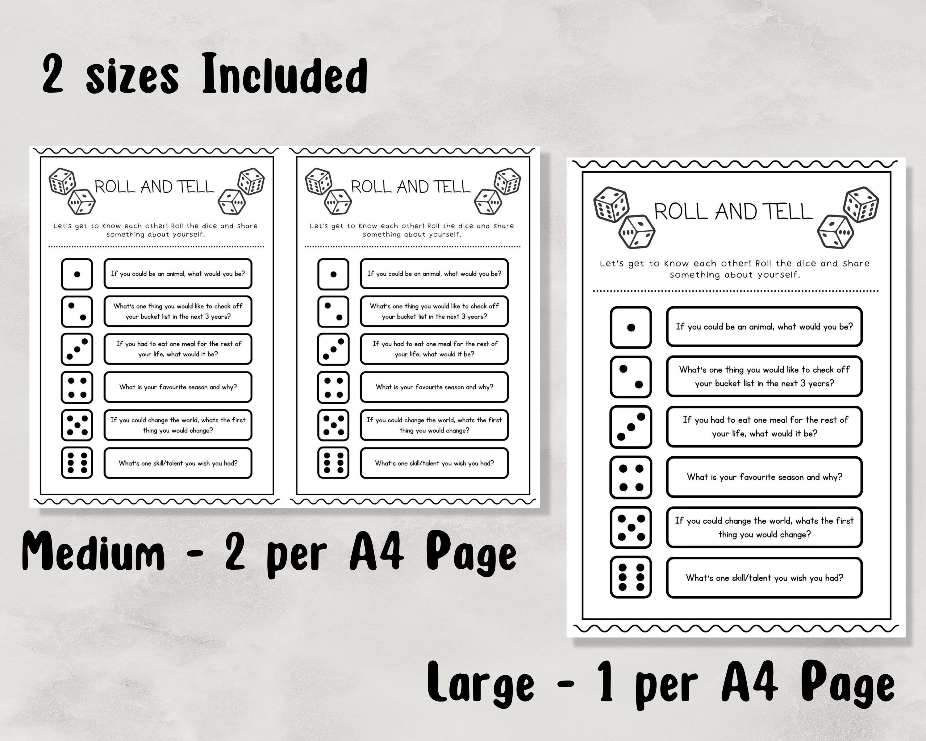 Roll and Tell Game Dicebreaker, Dice Game, Preschool Worksheets, Dinner ...
