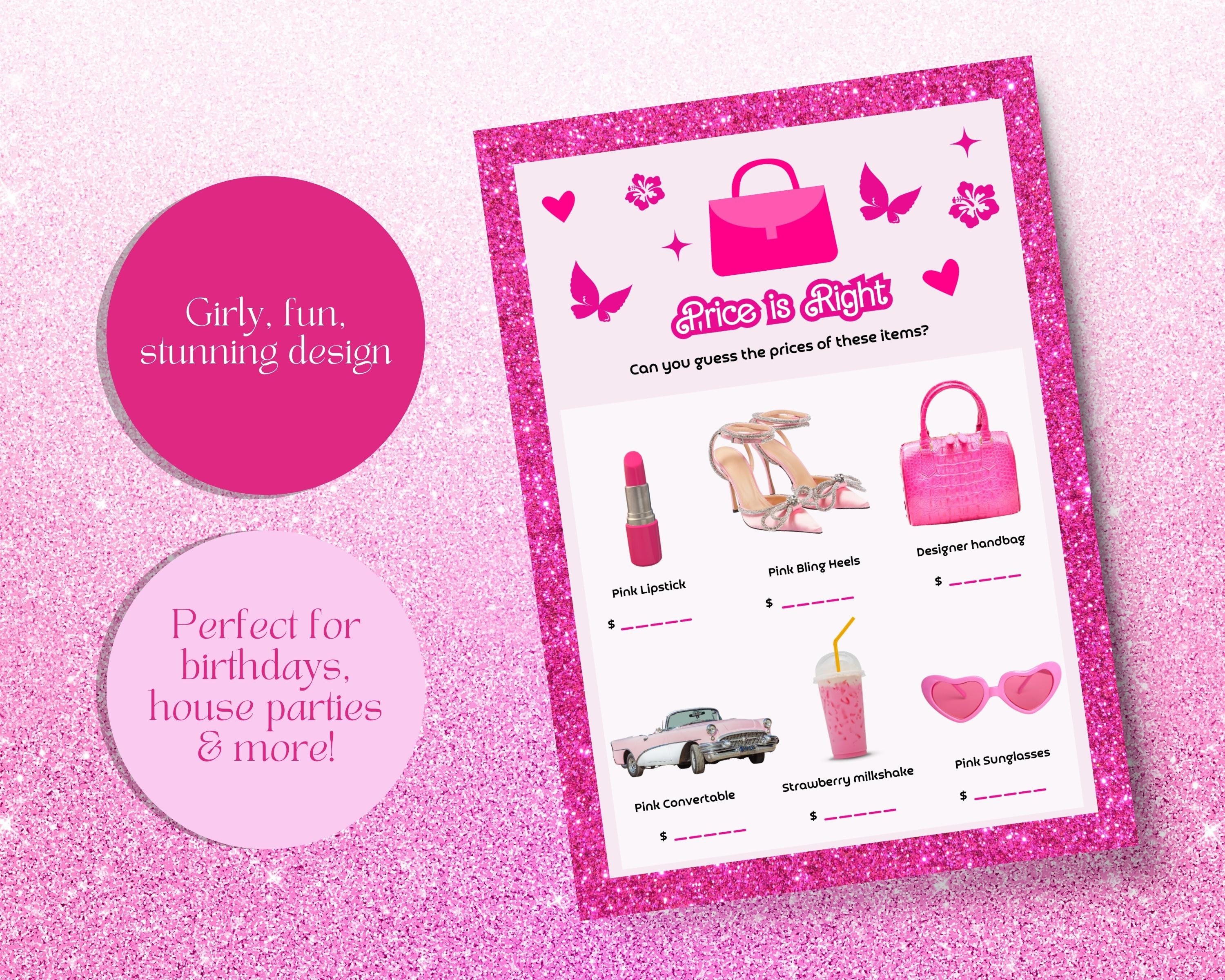 Pink Party, Price is Right, Doll Party, Pink Birthday Games, Girly ...