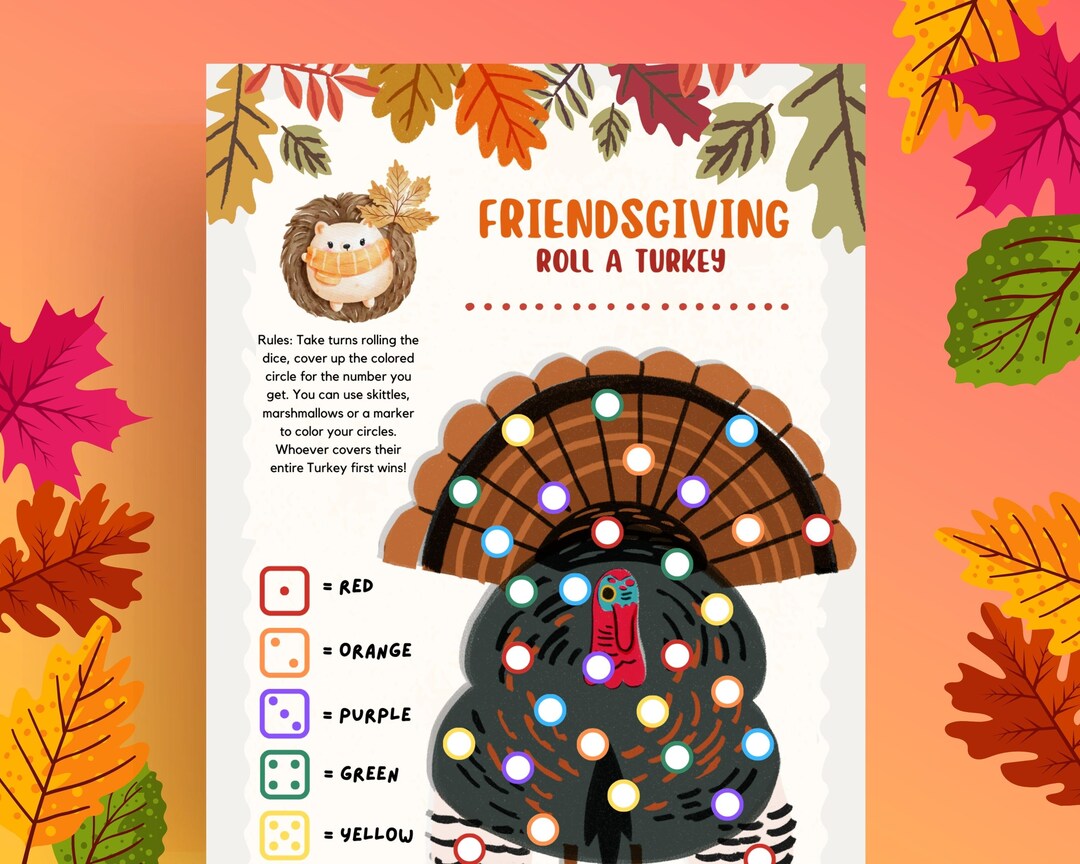 Friendsgiving Roll a Turkey Dice Game, Thanksgiving Family Game ...