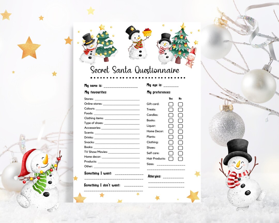 Secret Santa Exchange, Secret Santa Questionnaire, Gift Exchange, Sign ...
