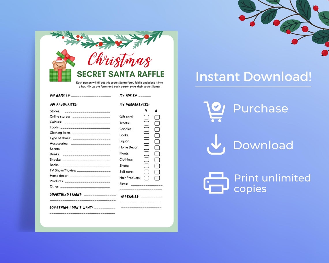 Secret Santa Form Secret Santa Letters to Santa Christmas - Etsy UK