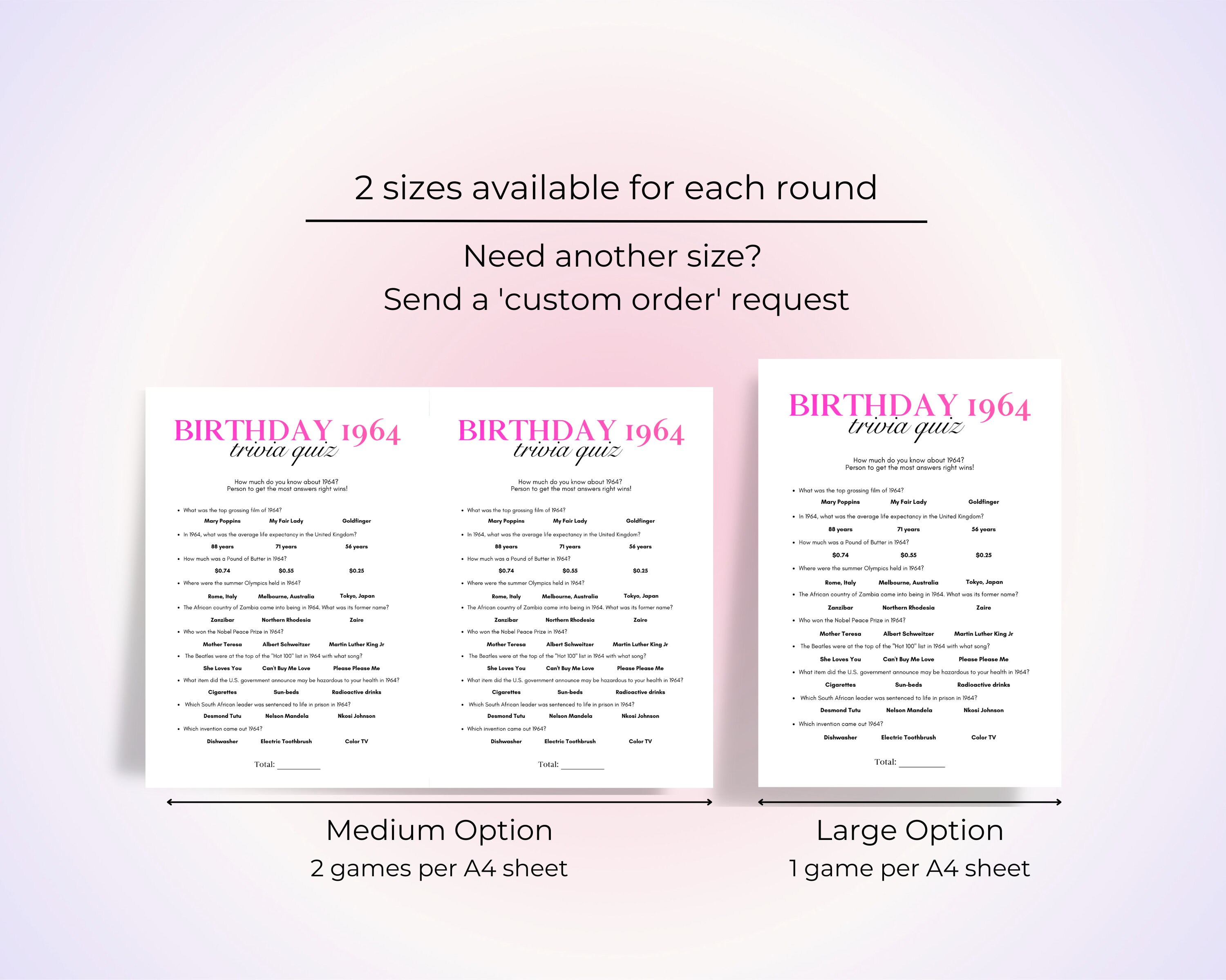 60th Birthday Games, for Her, 1964 Birthday Party, Born in 1964 ...