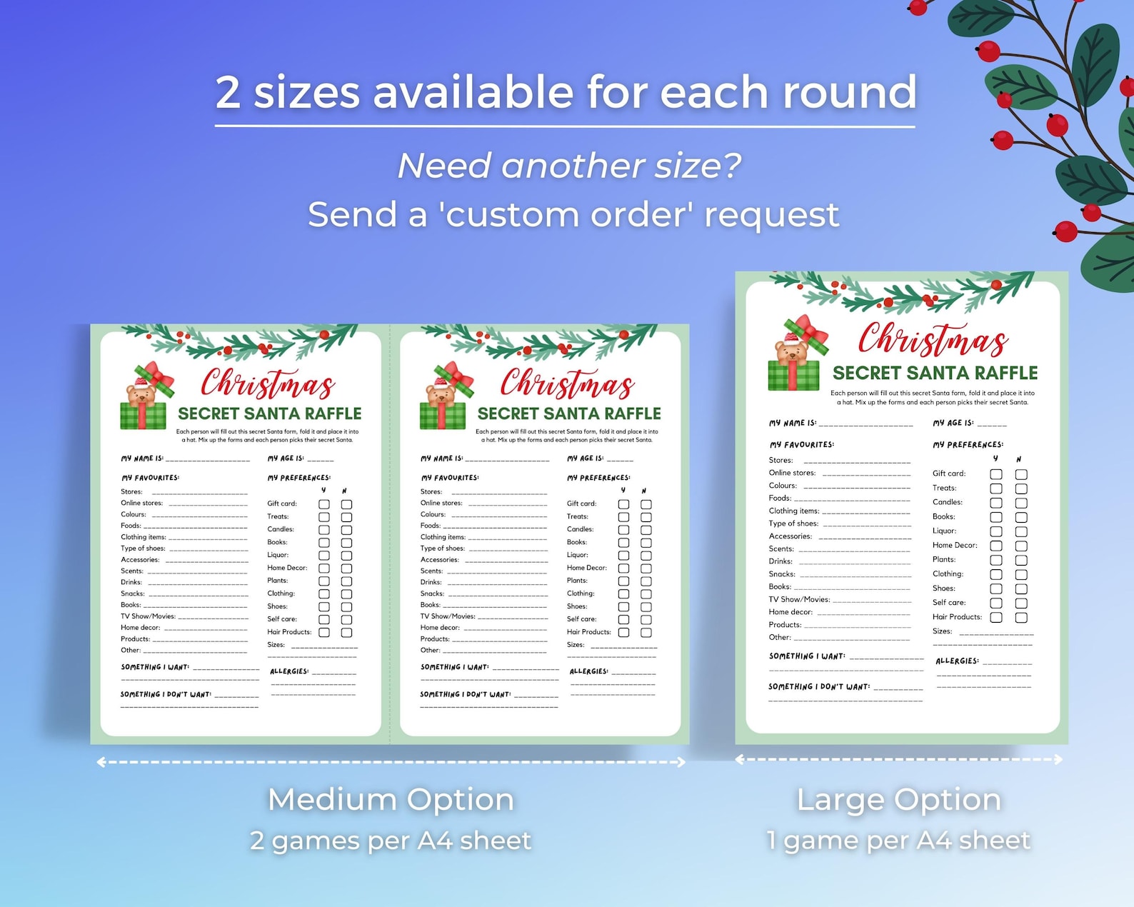 Secret Santa Form Secret Santa Letters to Santa Christmas - Etsy UK