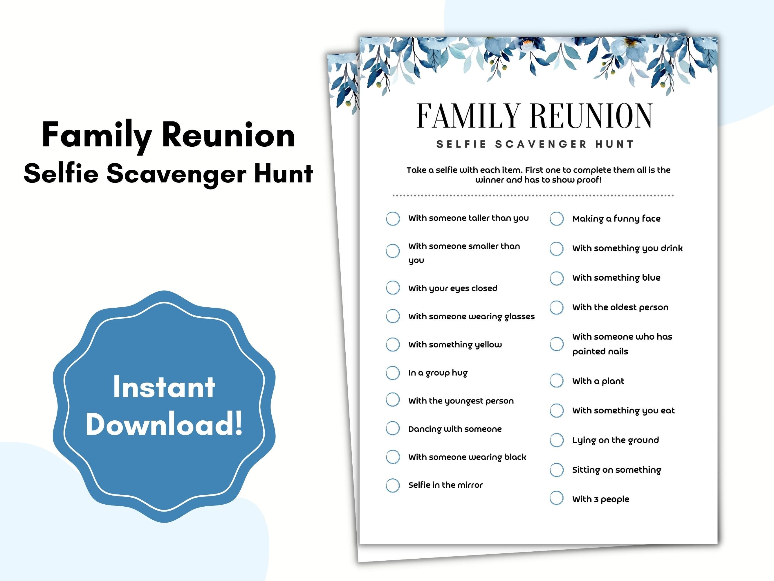 Selfie Scavenger Hunt, Family Reunion Game, Reunion Game, Scavenger ...