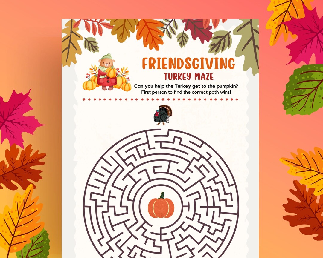 Friendsgiving Turkey Maze Game, Thanksgiving Maze Game, Search and Find ...