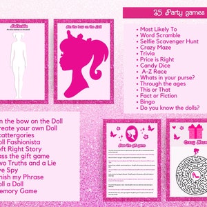 Pink Party Game Bundle, Doll Party, Pink Birthday Games, Girly Games ...