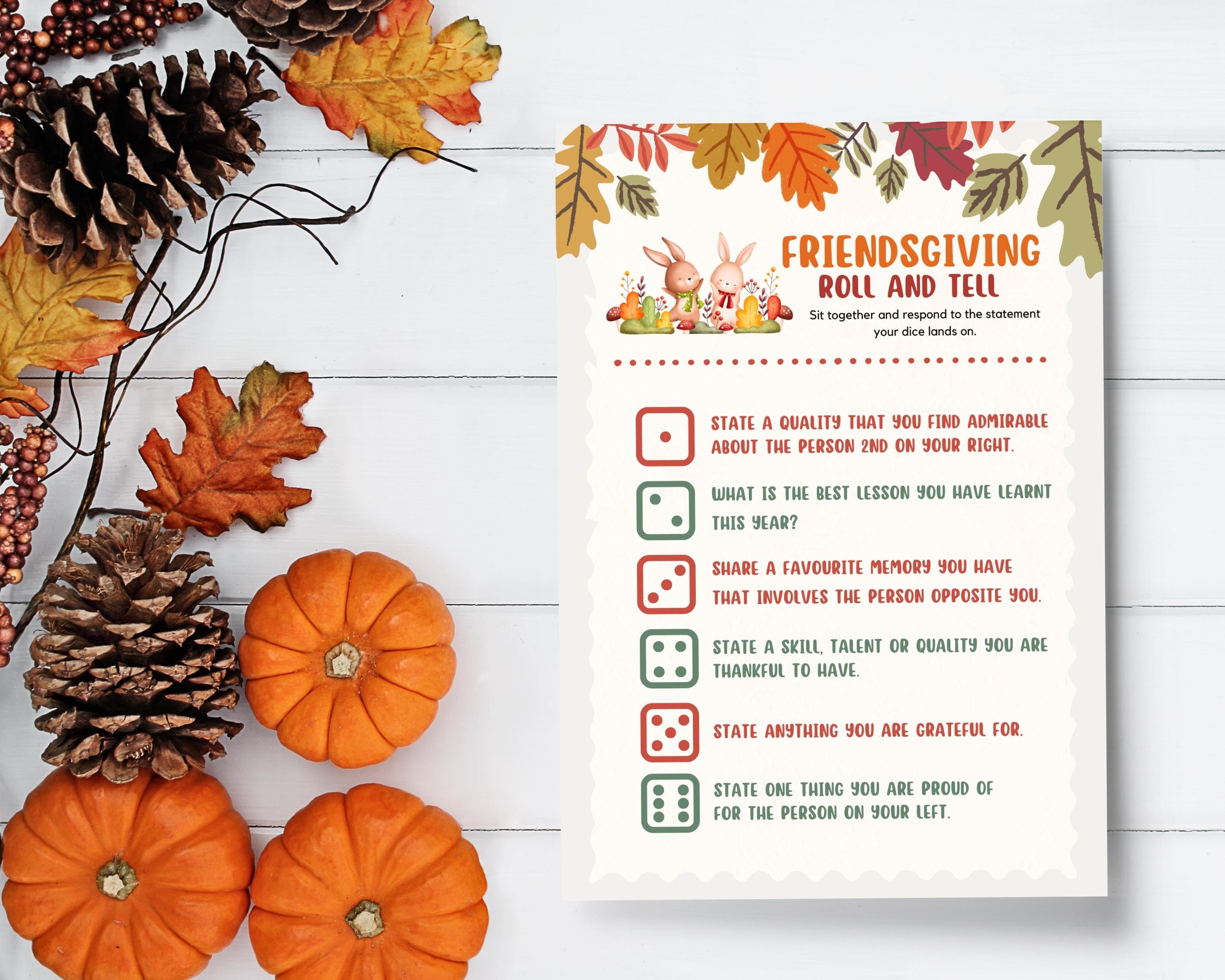 Friendsgiving Roll and Tell Game, Thanksgiving Dicebreaker, Dice Game ...
