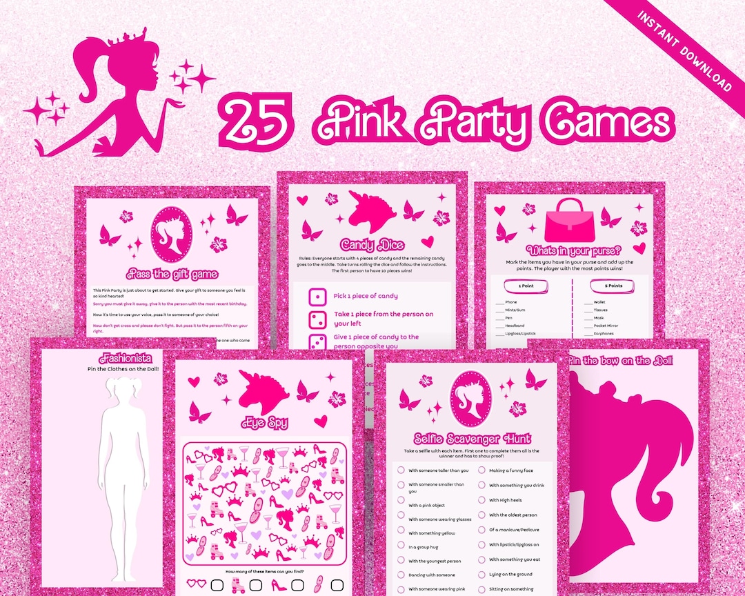 Pink Party Game Bundle, Doll Party, Pink Birthday Games, Girly Games ...