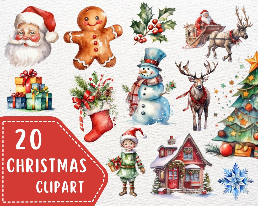 20 Watercolor Winter Clipart PNG, Transparent, Festive Christmas Art ...