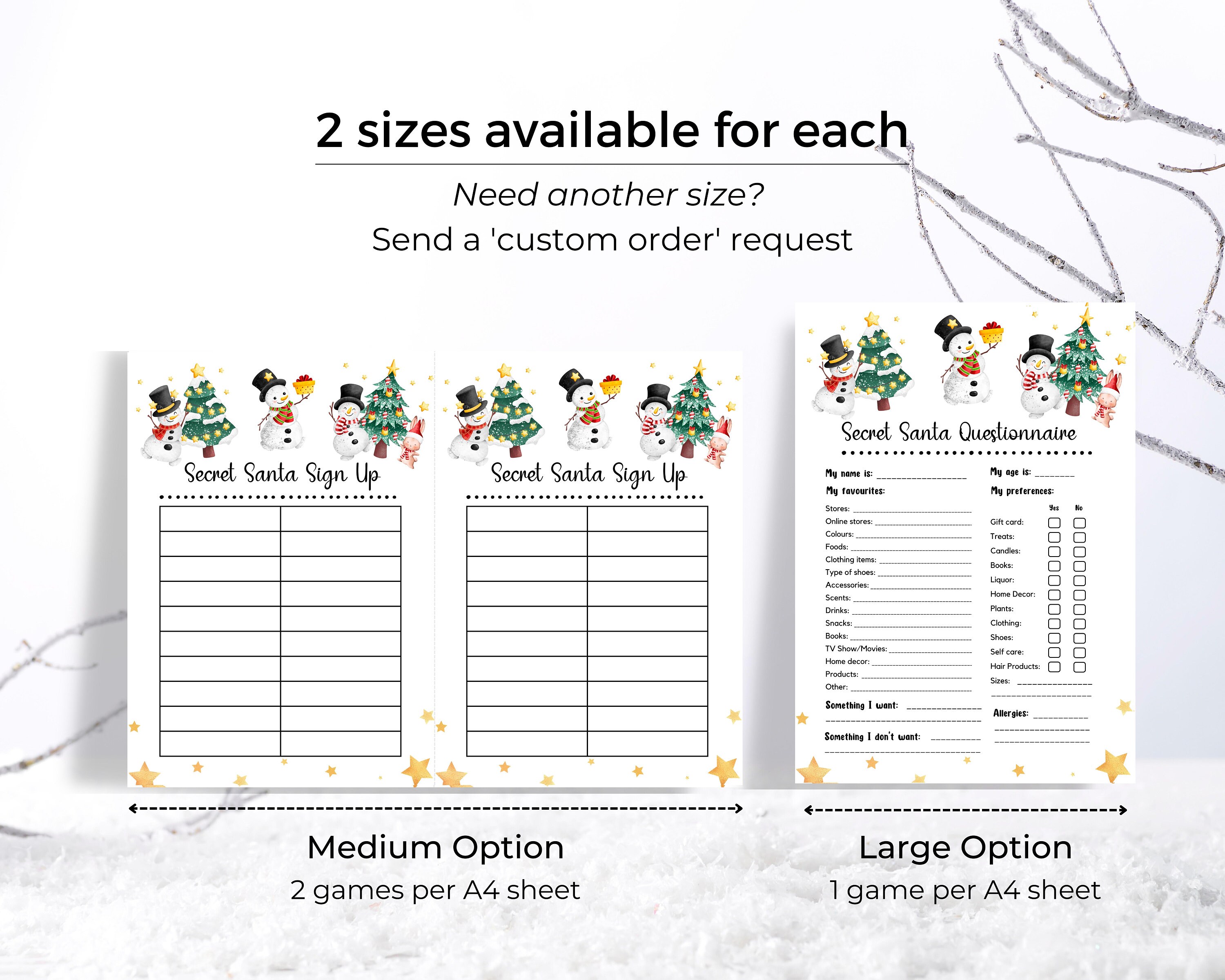 Secret Santa Exchange, Secret Santa Questionnaire, Sign up Sheet, Gift ...