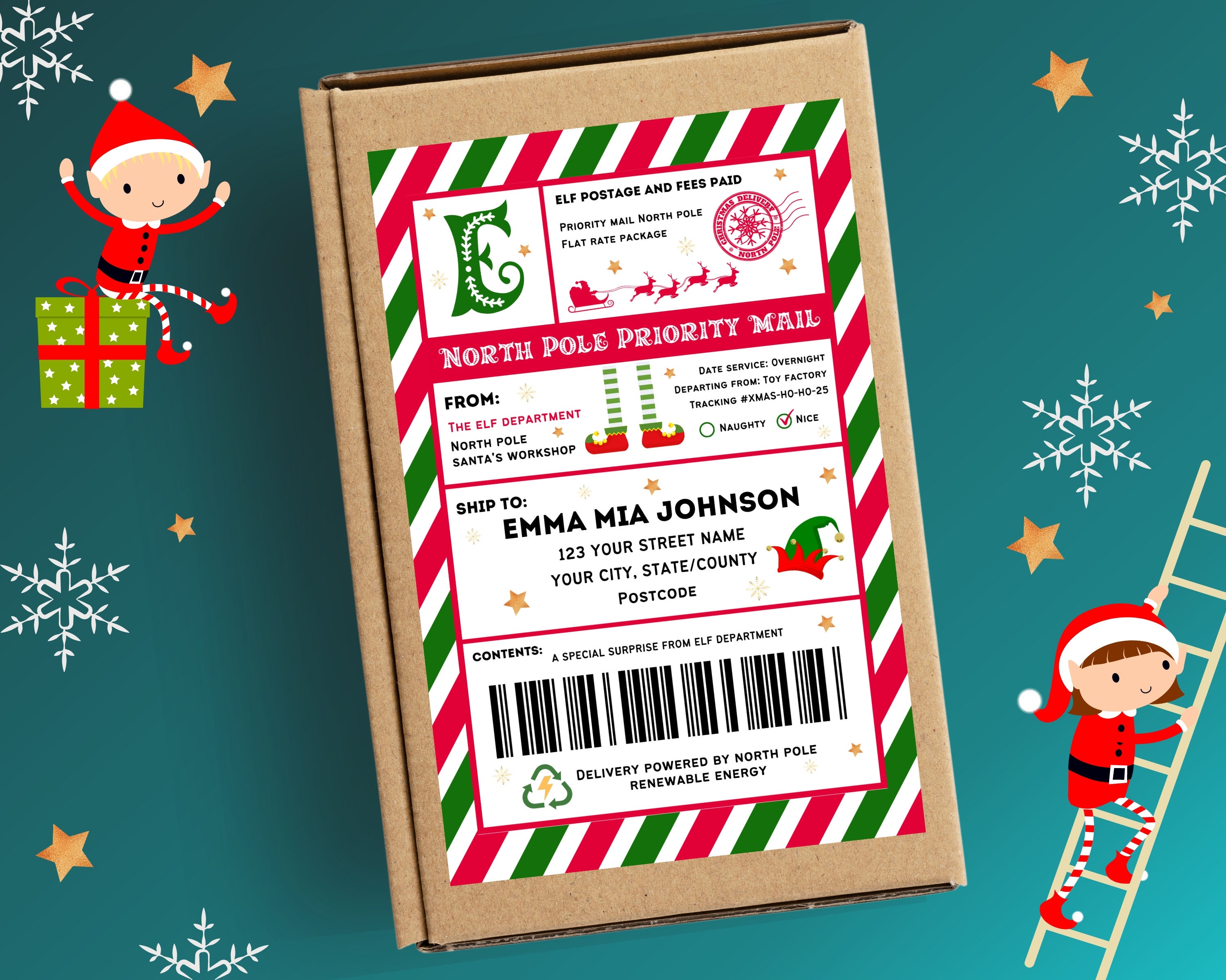 Elf Mail Shipping Label Editable Elf Activities Elf - Etsy