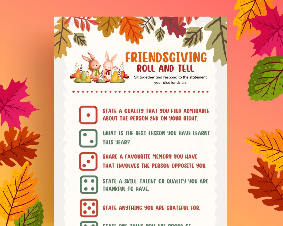 Friendsgiving Roll and Tell Game, Thanksgiving Dicebreaker, Dice Game ...