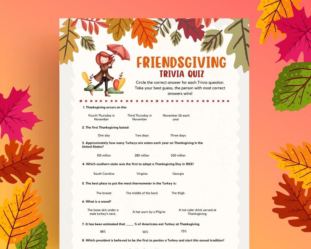 Friendsgiving Trivia Quiz, Riddles, Thanksgiving Games, Trivia Games ...