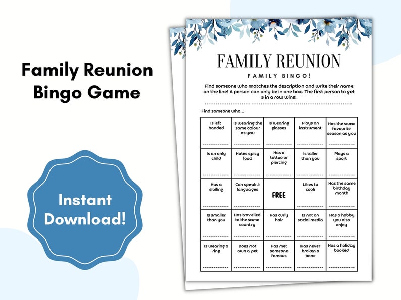Human Bingo Find Someone Who Family Reunion Game - Etsy
