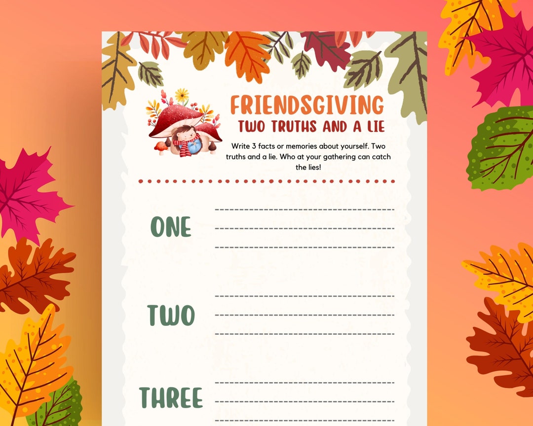 Friendsgiving Two Truths and a Lie Game, Thanksgiving Game, Reunion ...