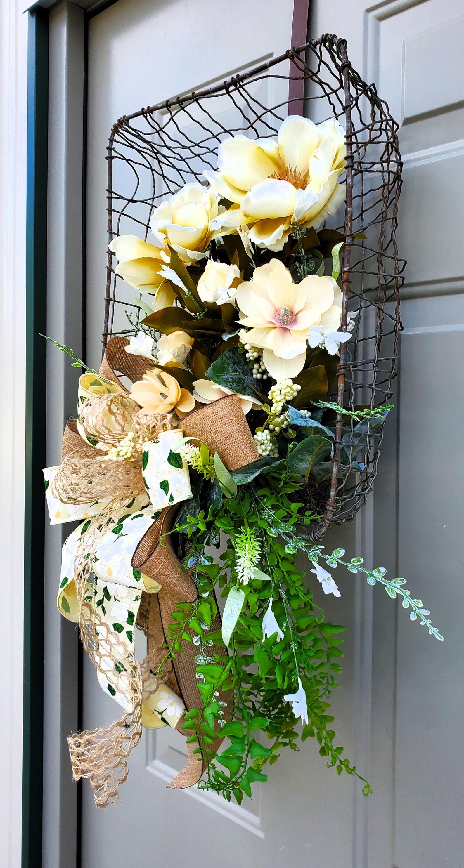 Rustic Magnolia Basket Arrangement – Handmade Door Decor - Etsy