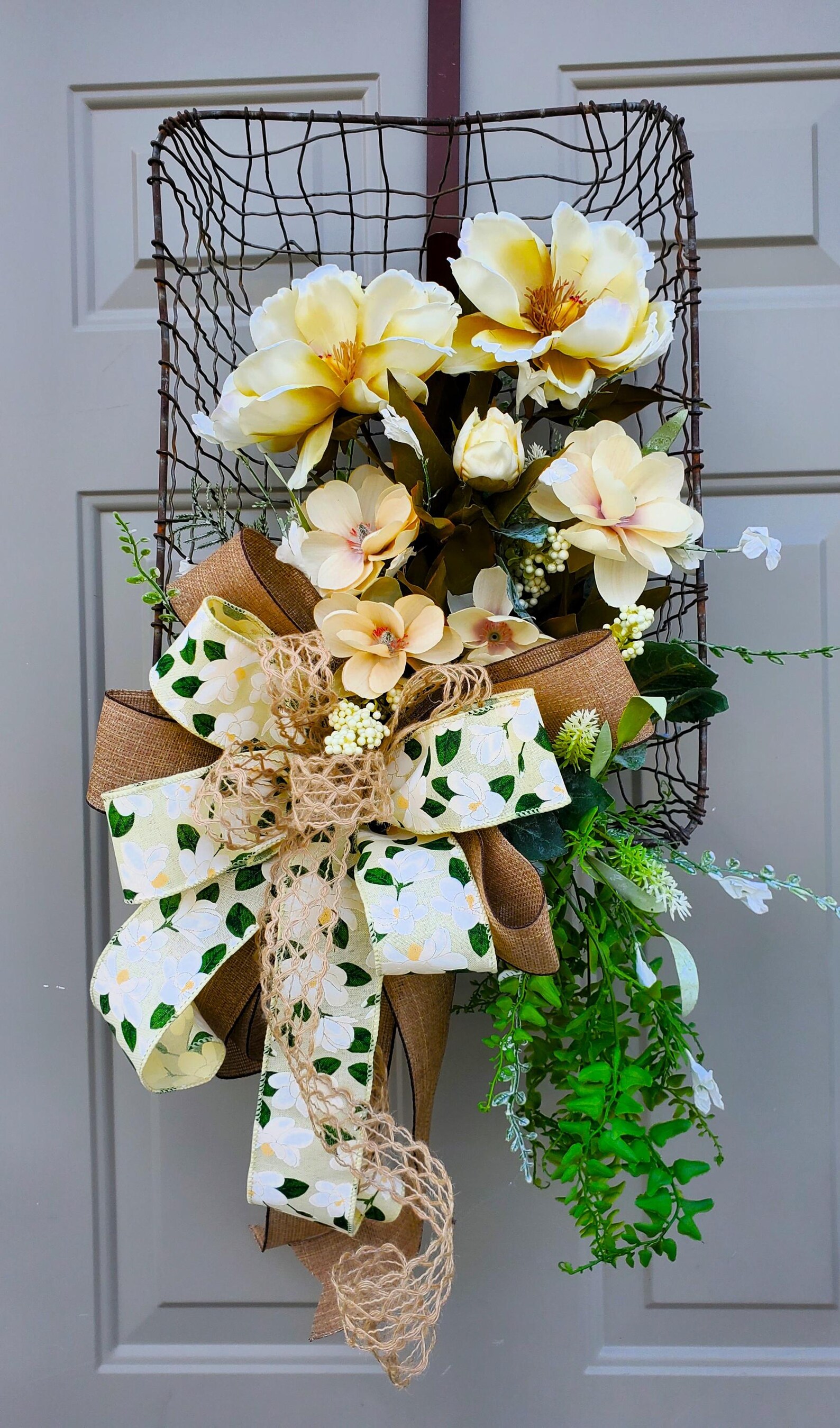 Rustic Magnolia Basket Arrangement – Handmade Door Decor - Etsy