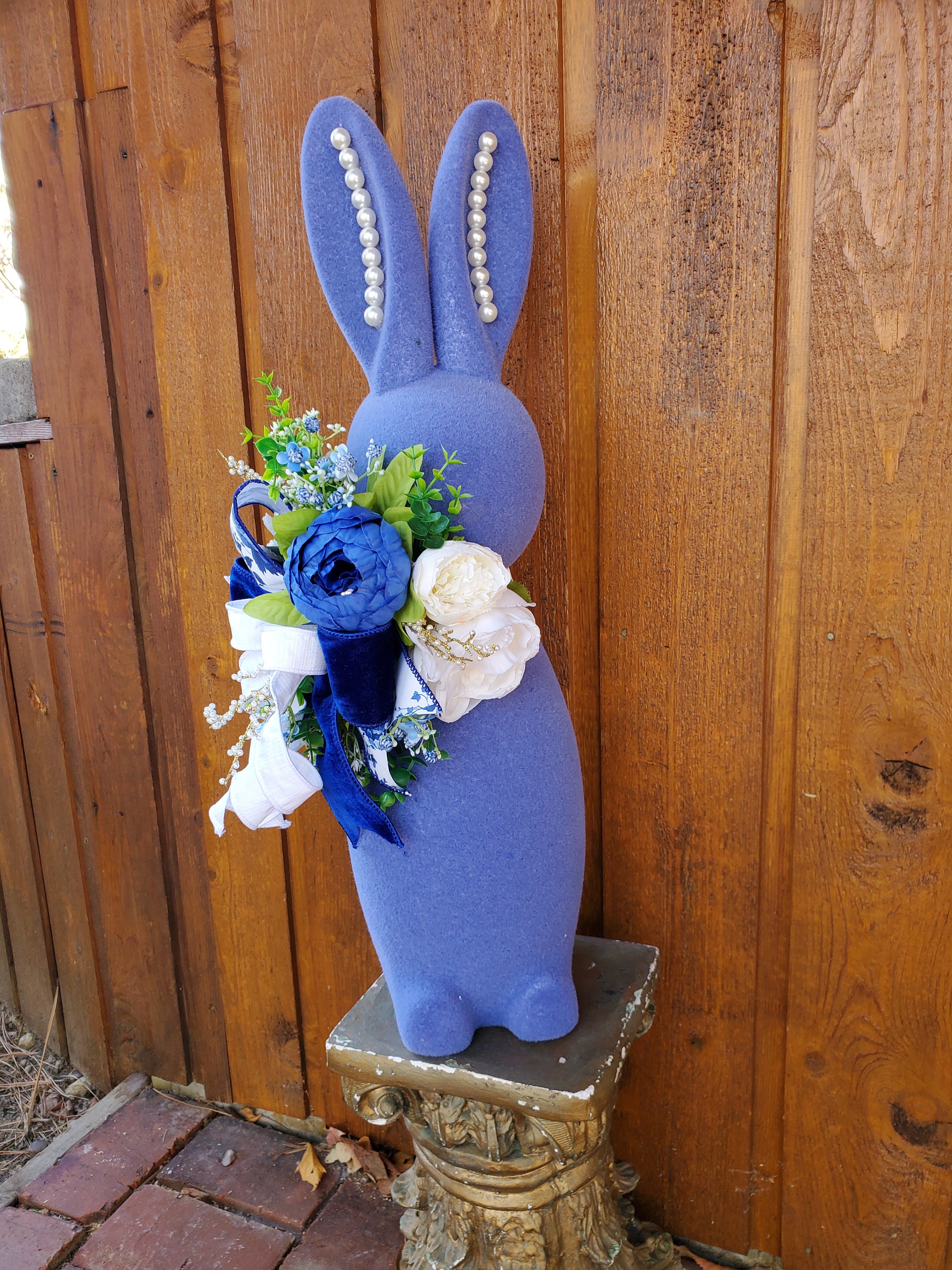 Victorian Glam Large Flocked Bunny Centerpiece, Chinoiserie Bunny ...