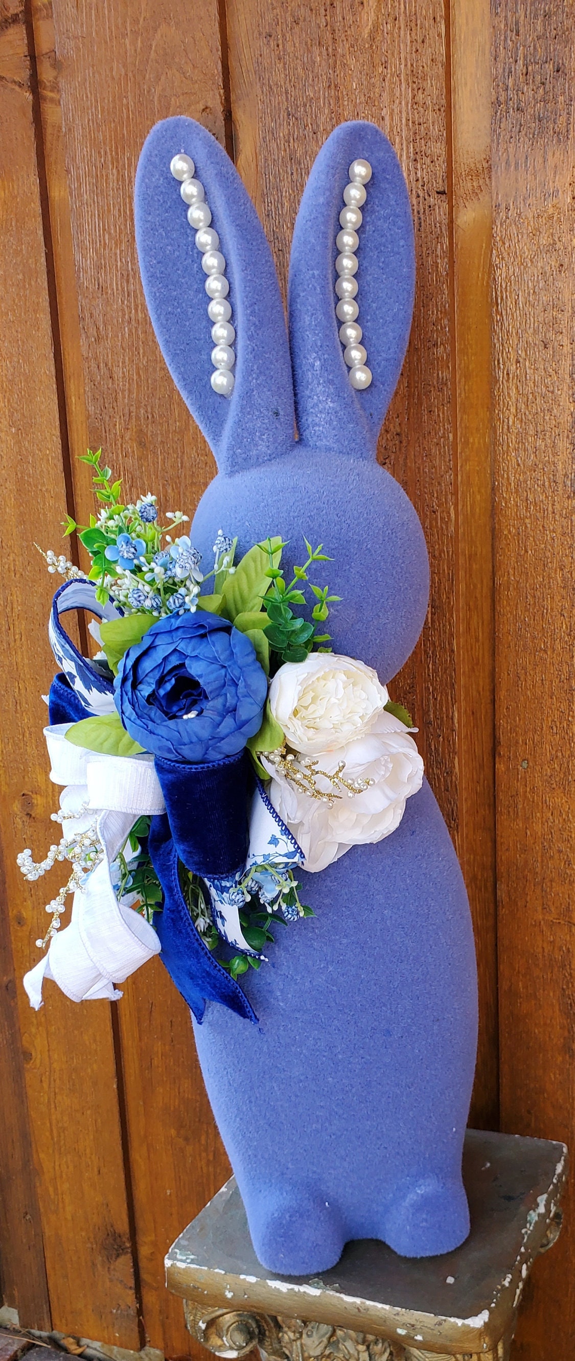 Victorian Glam Large Flocked Bunny Centerpiece, Chinoiserie Bunny ...