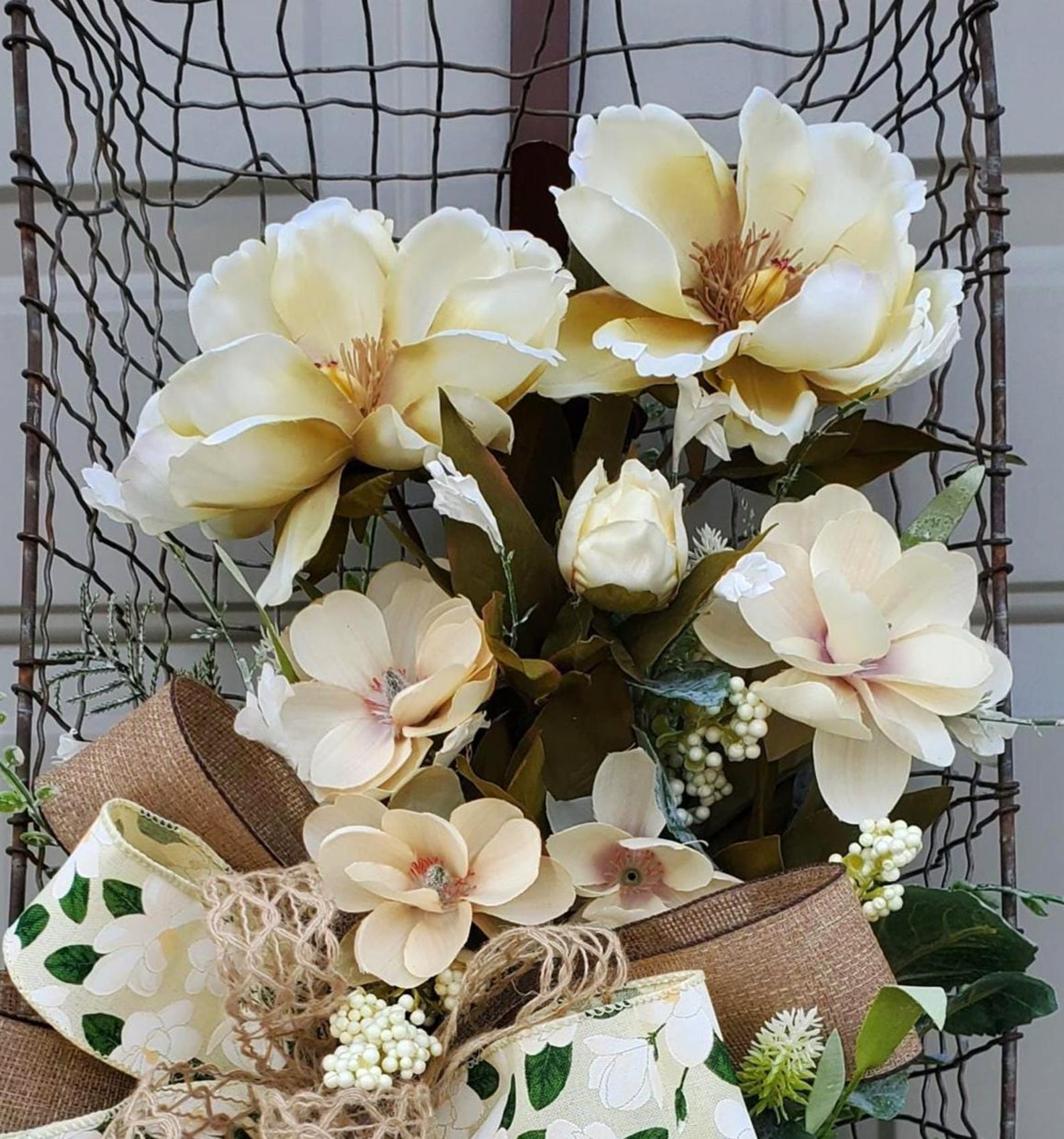 Rustic Magnolia Basket Arrangement – Handmade Door Decor - Etsy