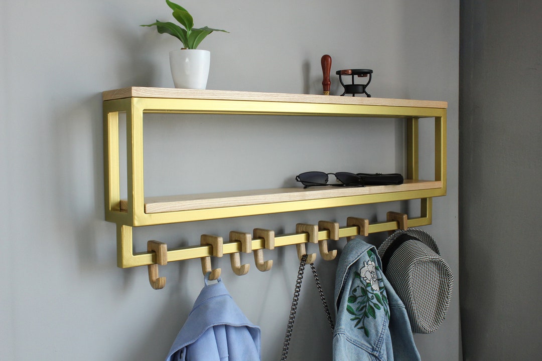 Handmade Ash Wood Coat Rack With Metal Shelf & Hooks - Etsy