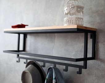 Entryway Floating Metal Rack With Shelf Wall Mounted Coat Rack Hallway ...