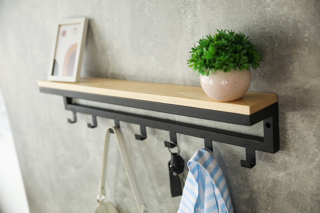 Entryway Wall Mounted Coat Rack With Hooks Industrial Metal Decor ...