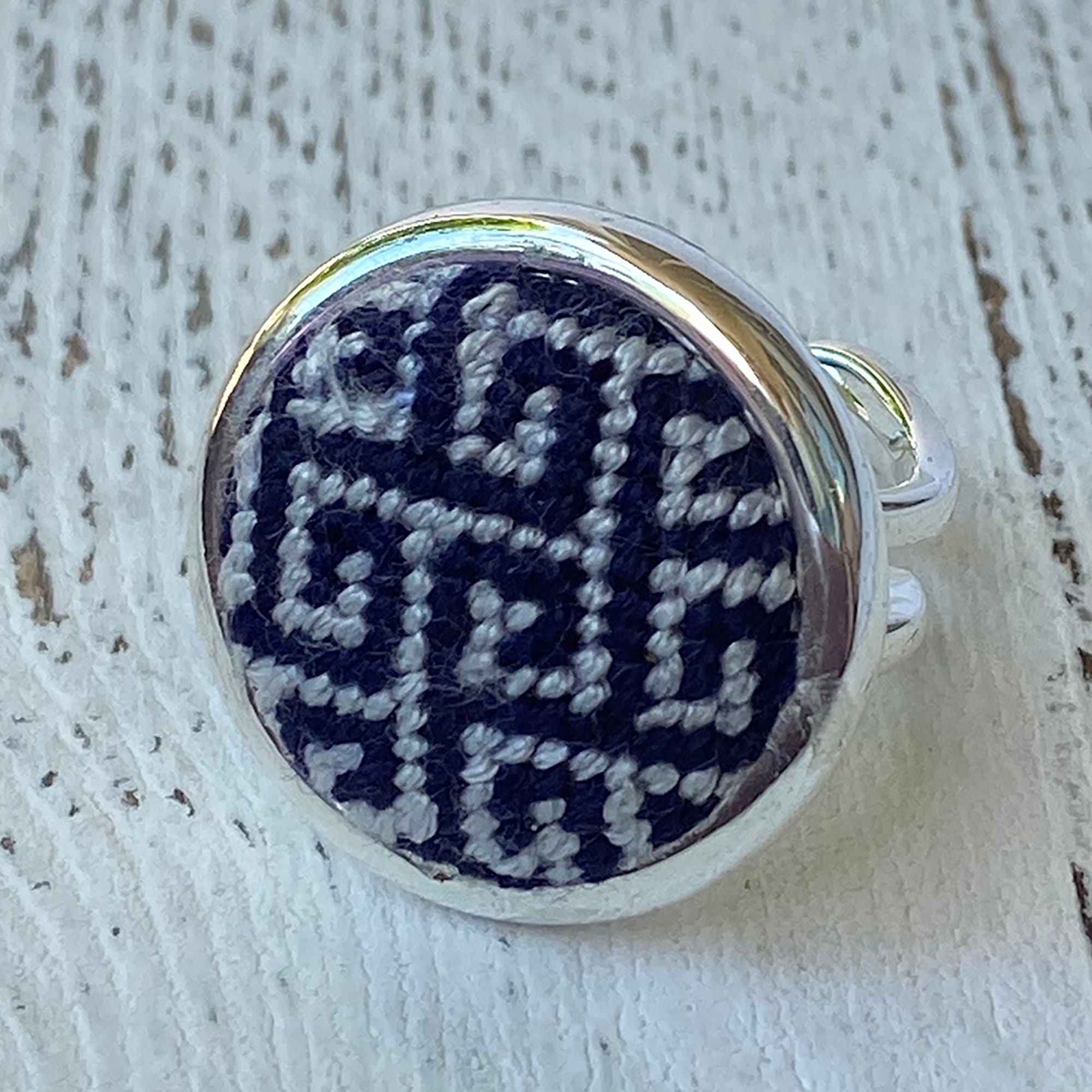 Navy and Grey Greek Key Needlepoint Ring Adjustable - Etsy UK