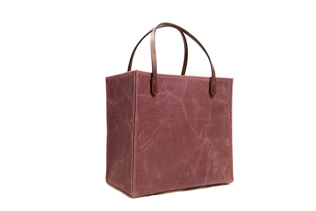 Canvas and Leather Tote Bag in Earth Red - Etsy