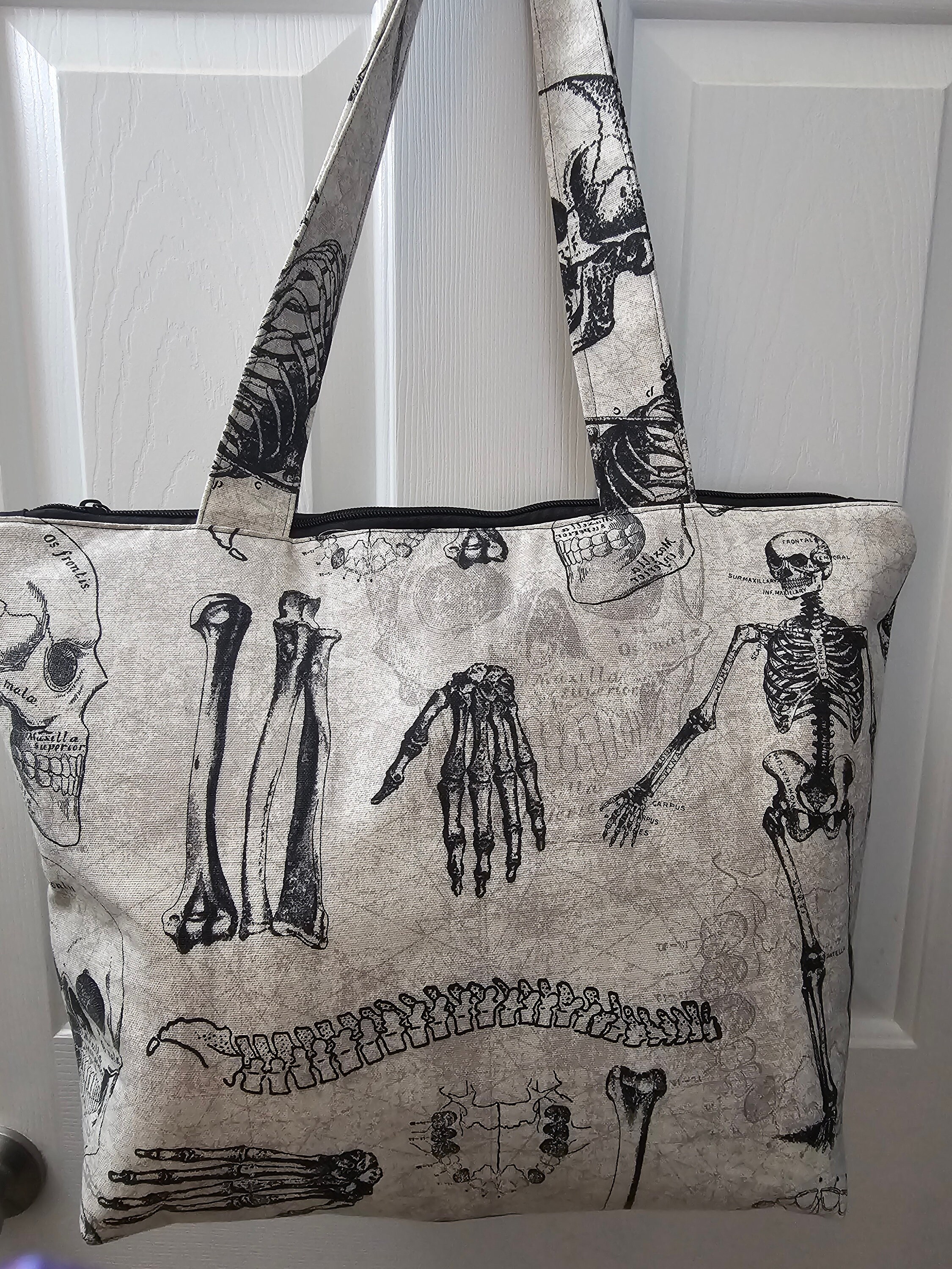 Anatomy Themed Large Zipper Closure Cotton Canvas Tote Back With Inside ...